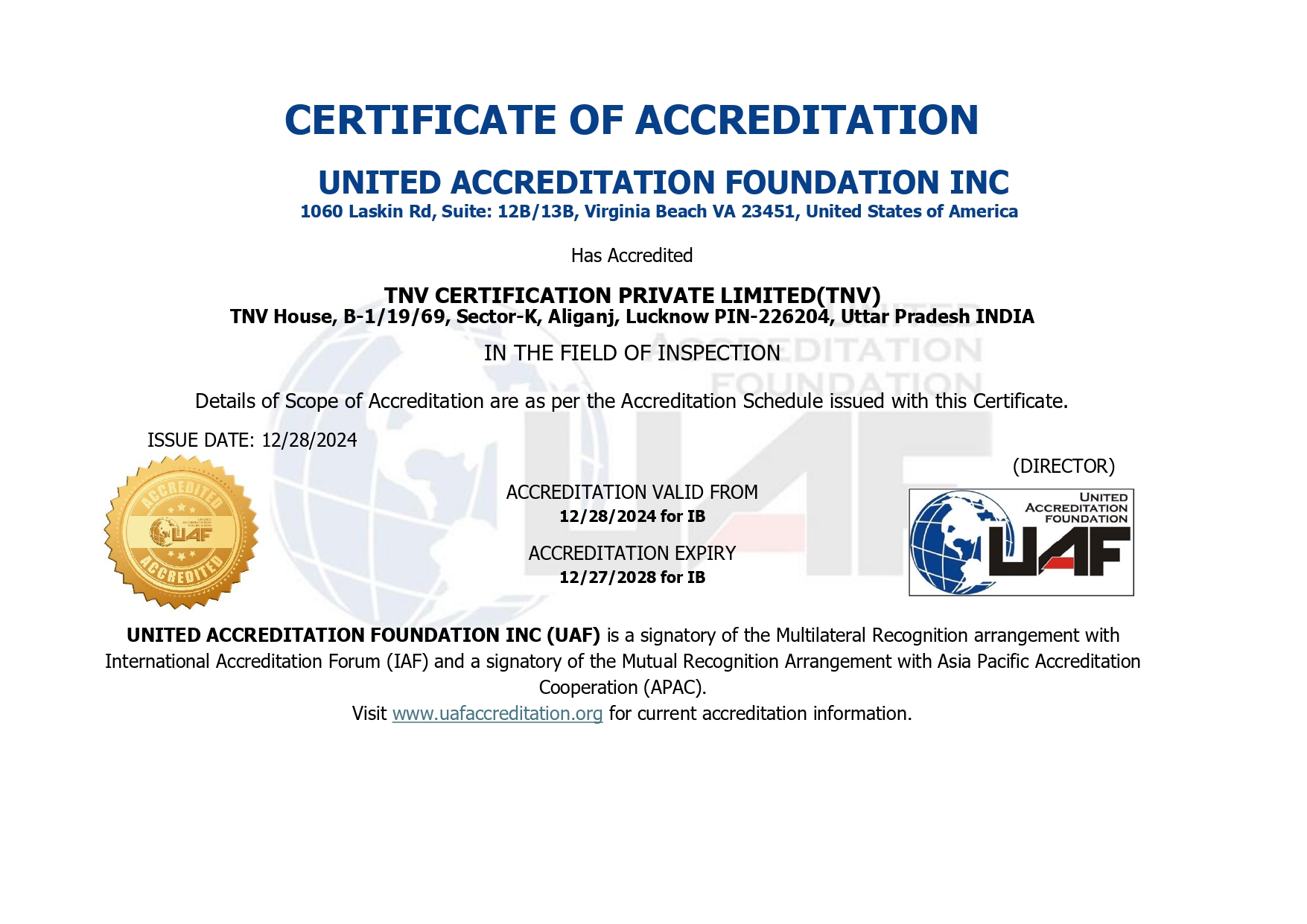 TNV Inspection Division | UAF-Accredited Inspection Service